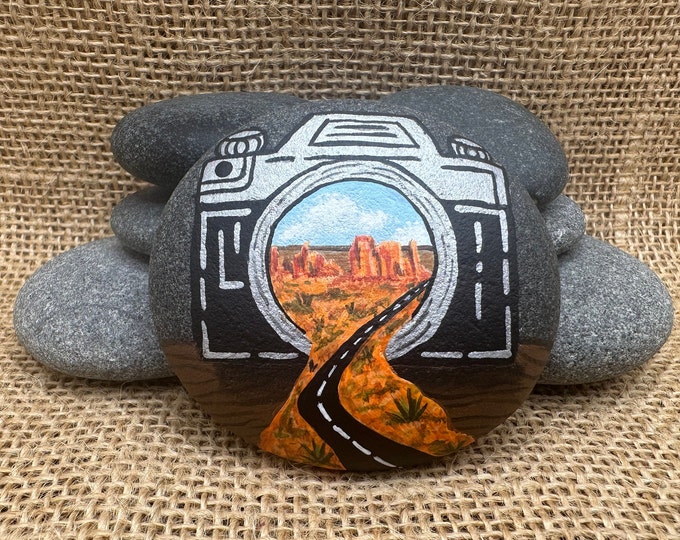 Painted Scene of Monument Valley Through Camera Lens, Painted Rock ...