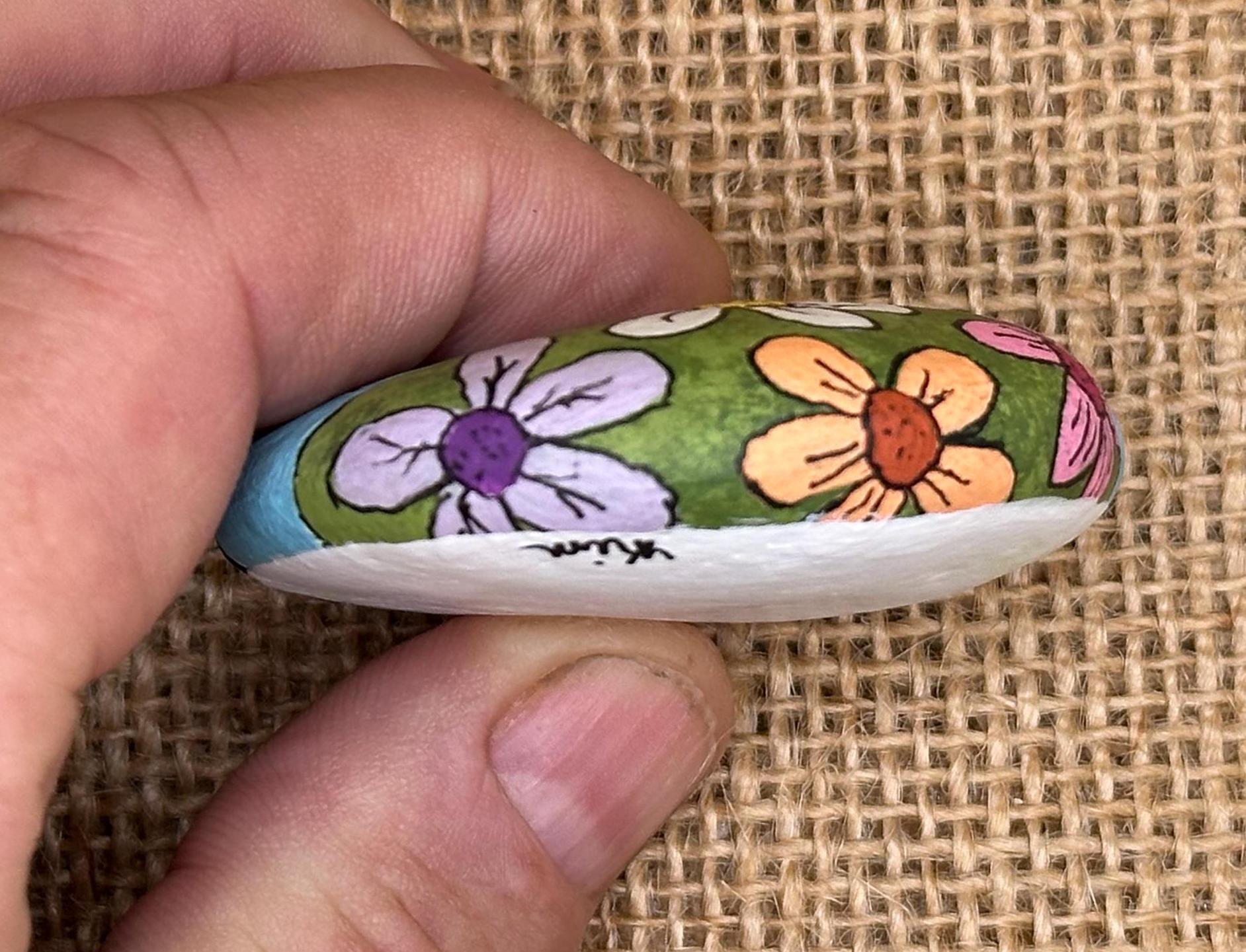 Grateful: Hand-painted Rock With Whimsical Flowers, grateful & Mountain ...