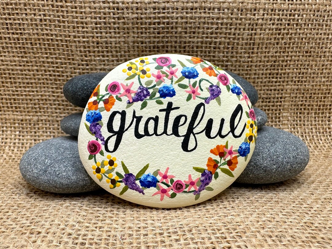 Painted Rock Grateful Colorful Flower Wreath Beach Rocks - Etsy