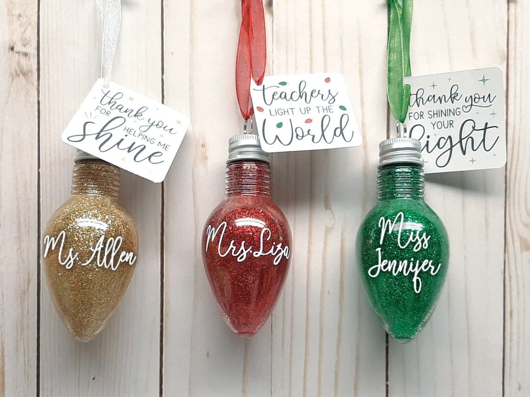 Teacher Light Bulb Shaped Ornament Personalized Christmas Ornament ...