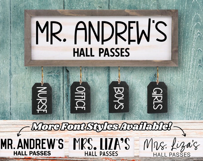 Custom Classroom Hall Pass Sign: Teacher Name, Whitewashed Wood - Etsy