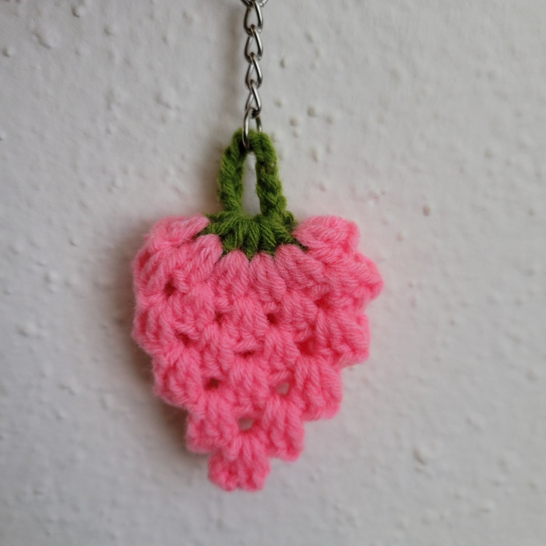 Light Pink Strawberry Crochet Keychain | Handmade Keyring - Etsy