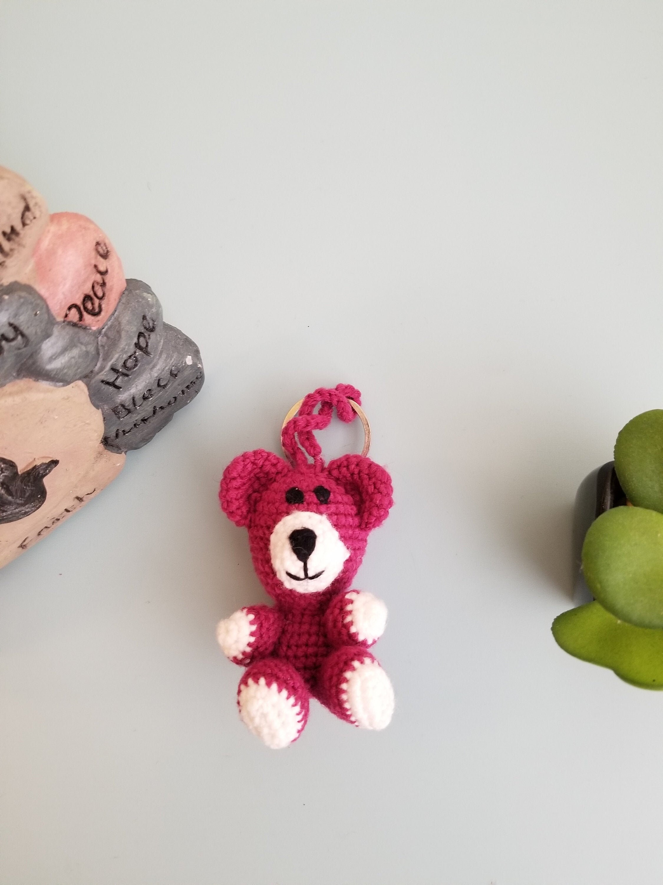 Crochet Keychain Teddy Bear Maroon - Etsy UK