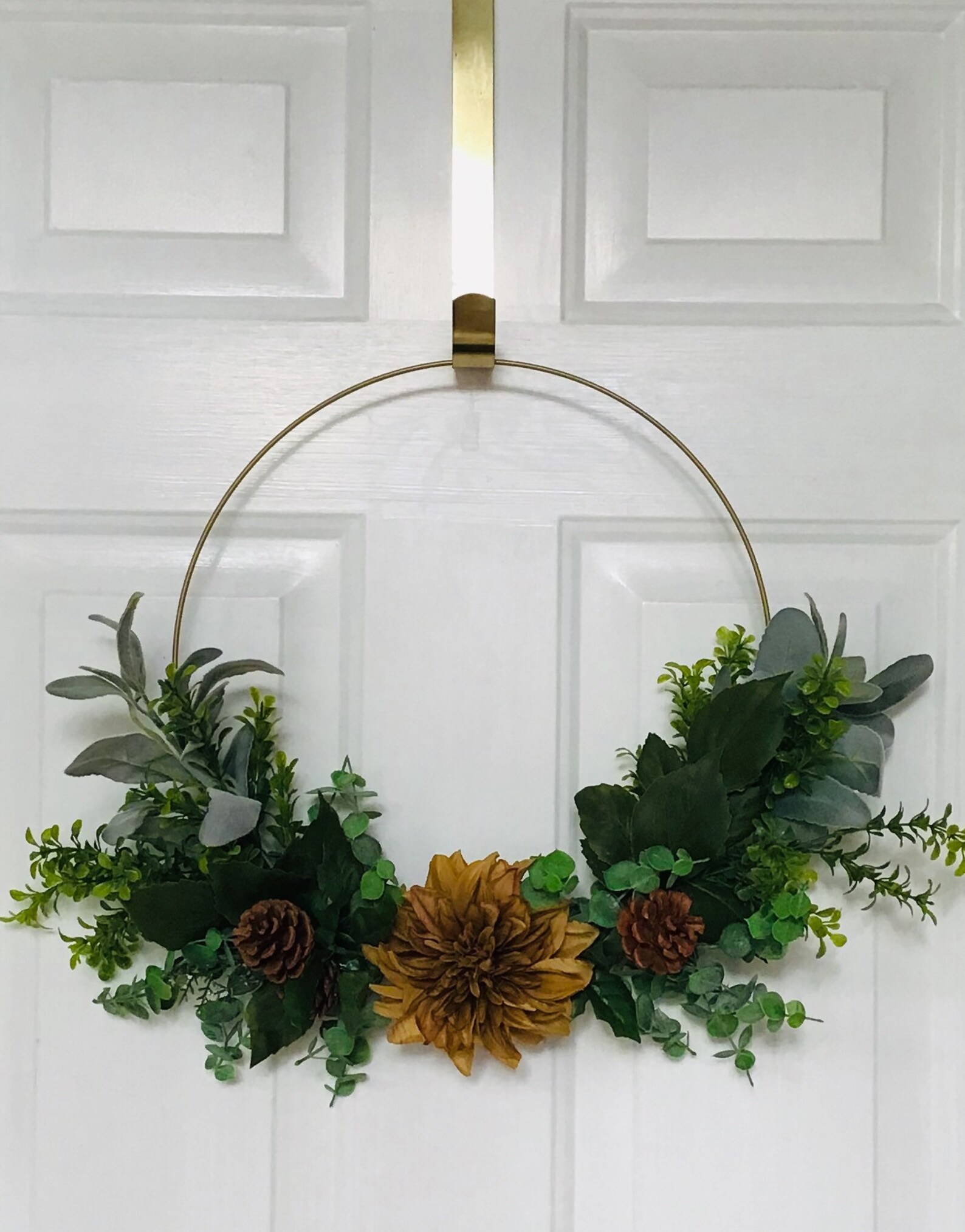 14” Gold Finish Medal Hoop Wreath, Gold and Green Wreath, Minimalist ...