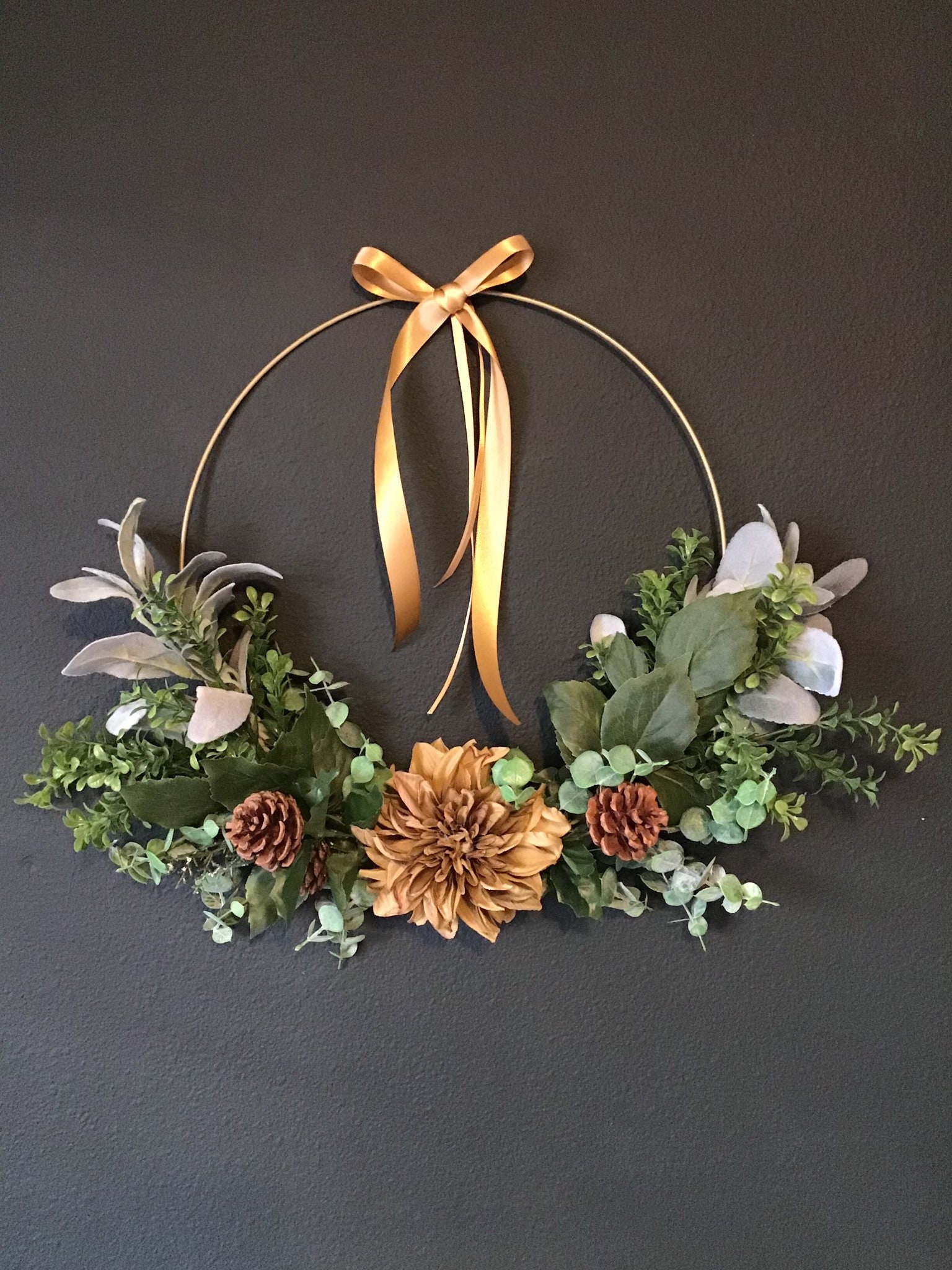 14” Gold Finish Medal Hoop Wreath, Gold and Green Wreath, Minimalist ...