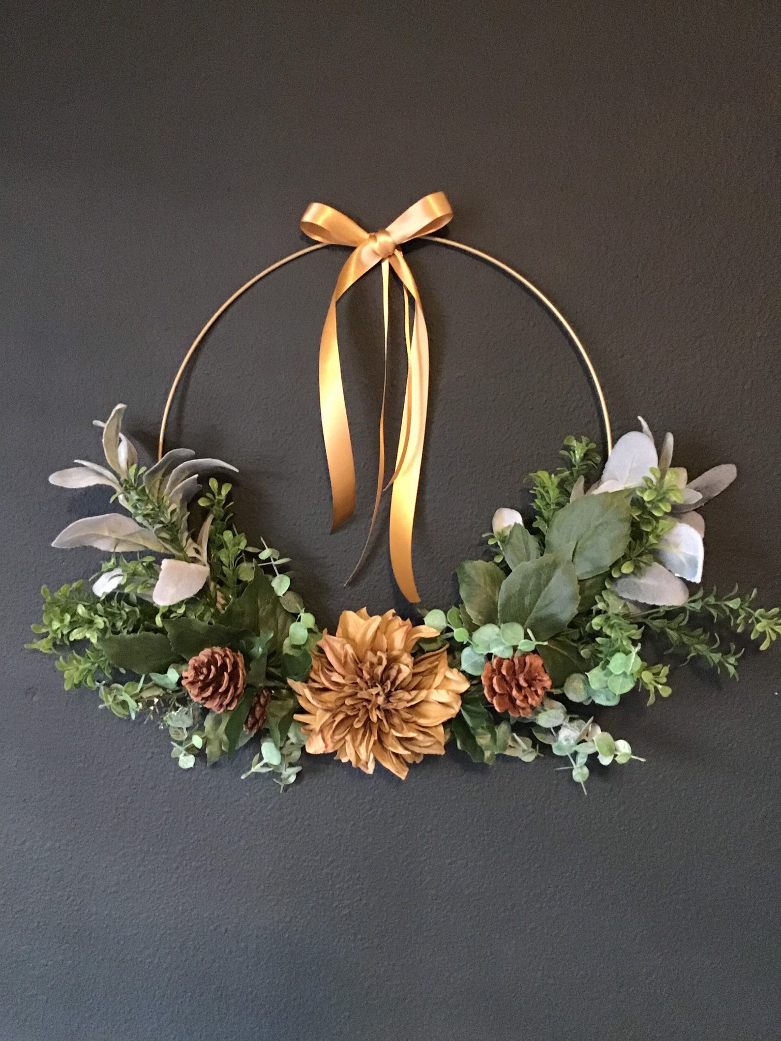 14” Gold Finish Medal Hoop Wreath, Gold and Green Wreath, Minimalist ...