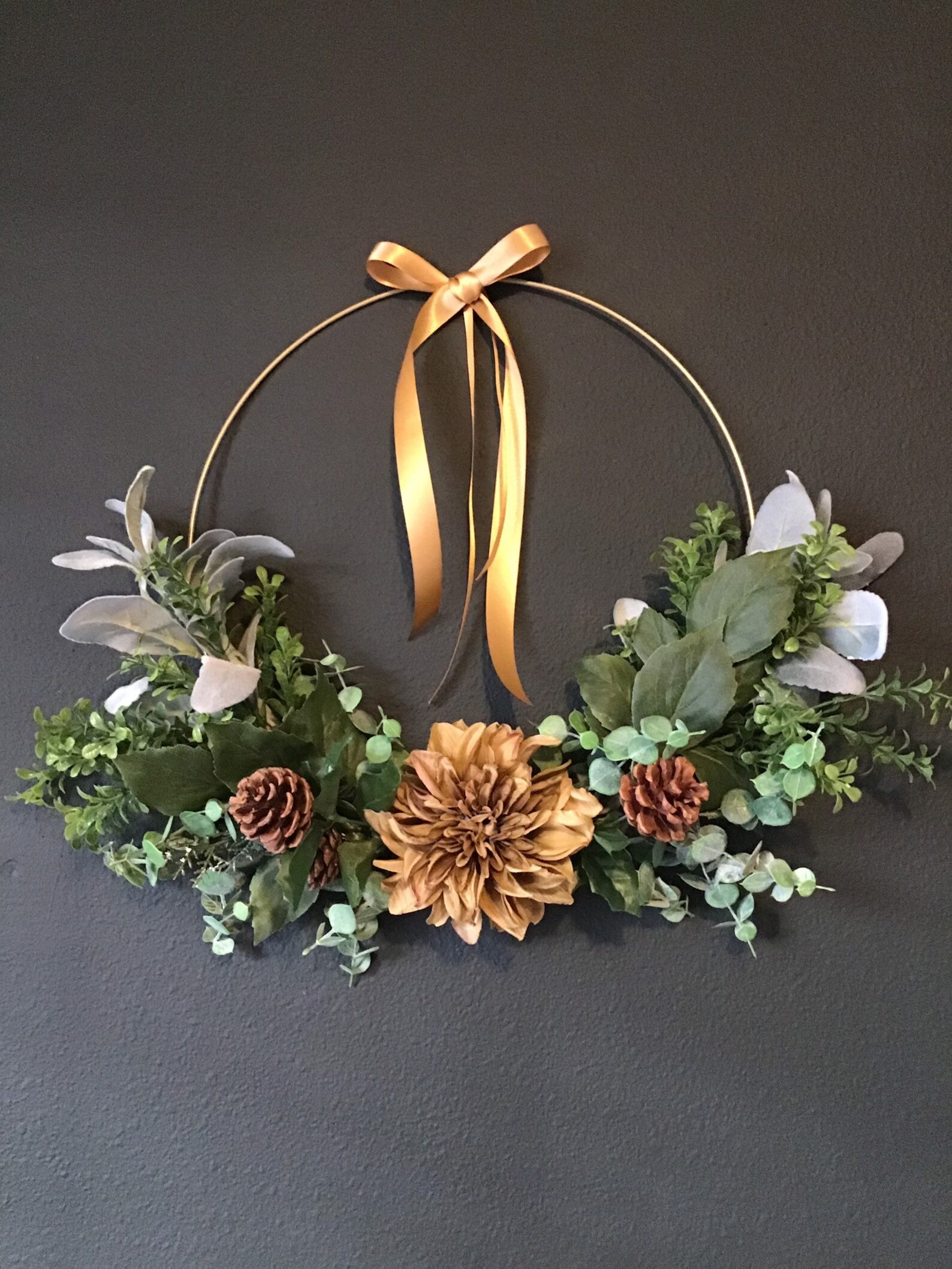 14” Gold Finish Medal Hoop Wreath, Gold and Green Wreath, Minimalist ...