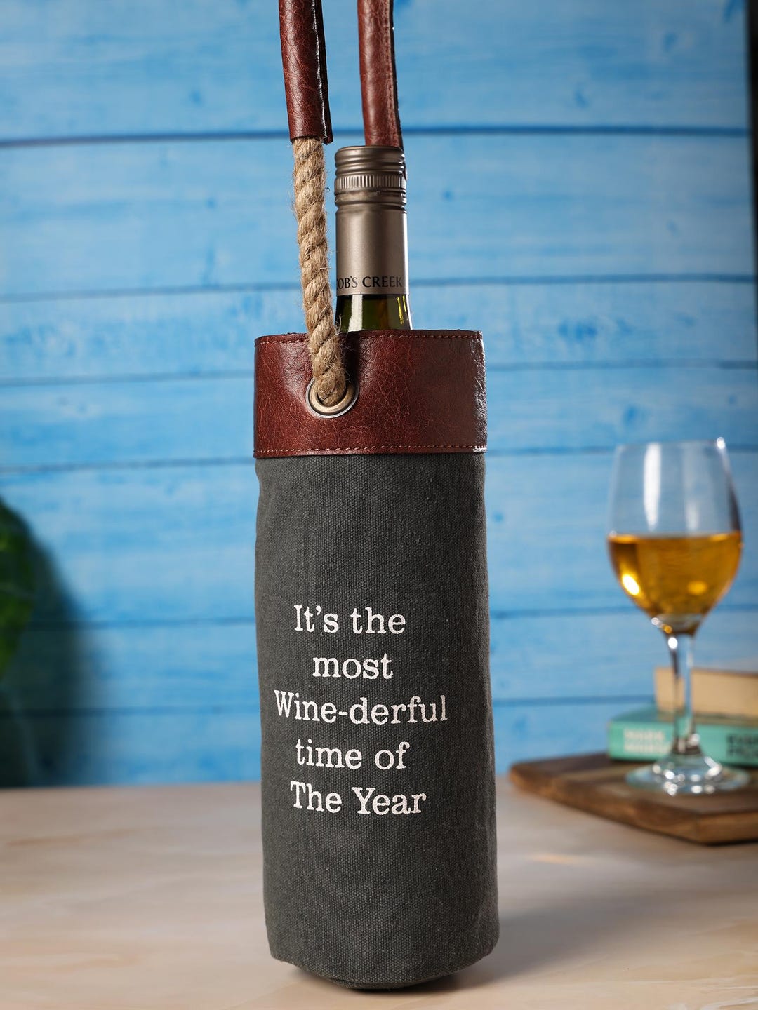 WINE-DERFUL Up-cycled Canvas and Leather Wine Bag M-6557 - Etsy