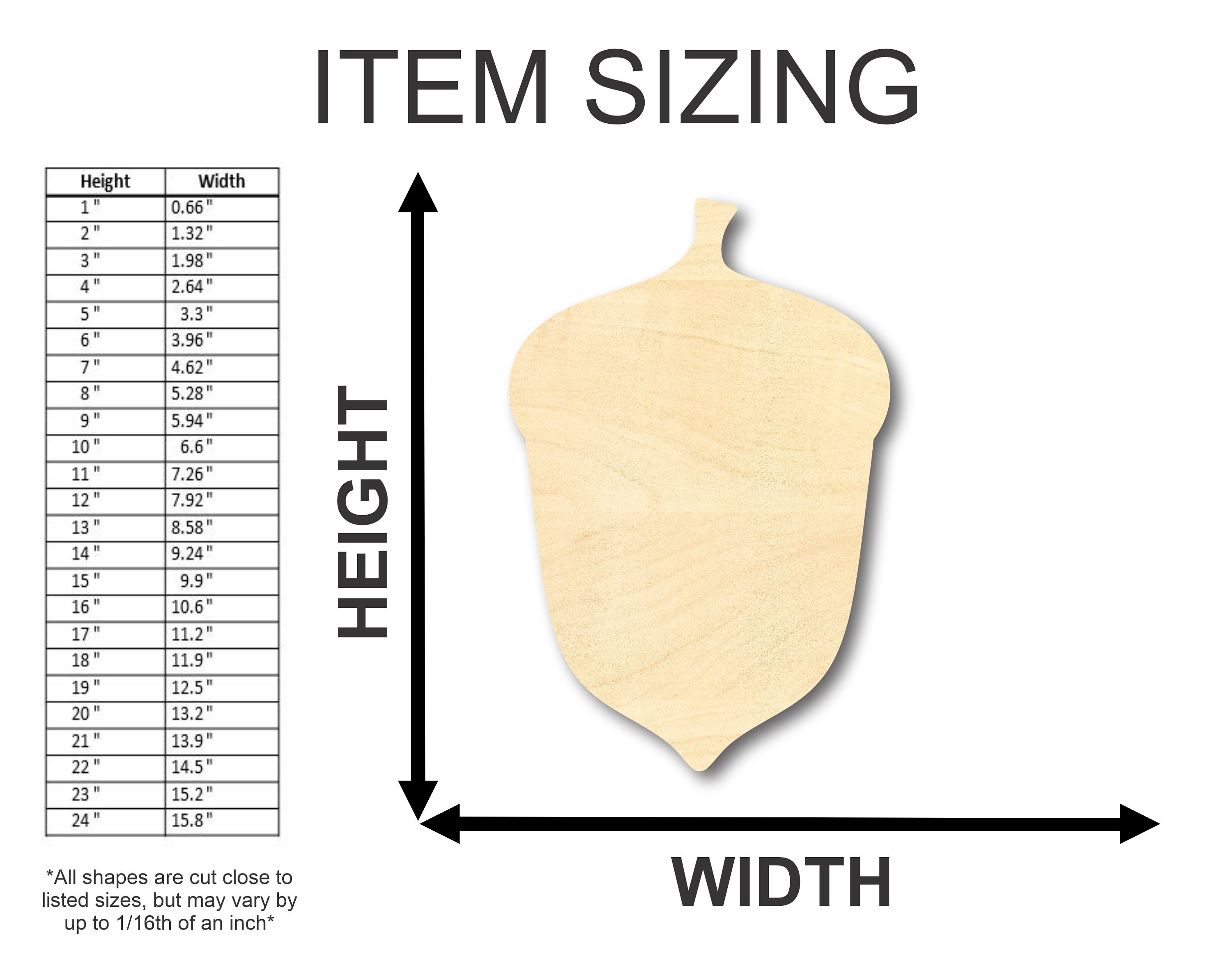 Unfinished Wooden Acorn Shape - Craft - Fall - From 1" up to 46" DIY - Etsy