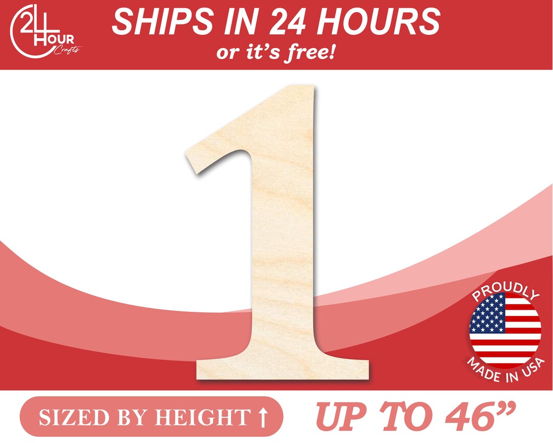 Unfinished Wooden Cambria Number 1 Shape - Craft - From 1" up to 46 ...