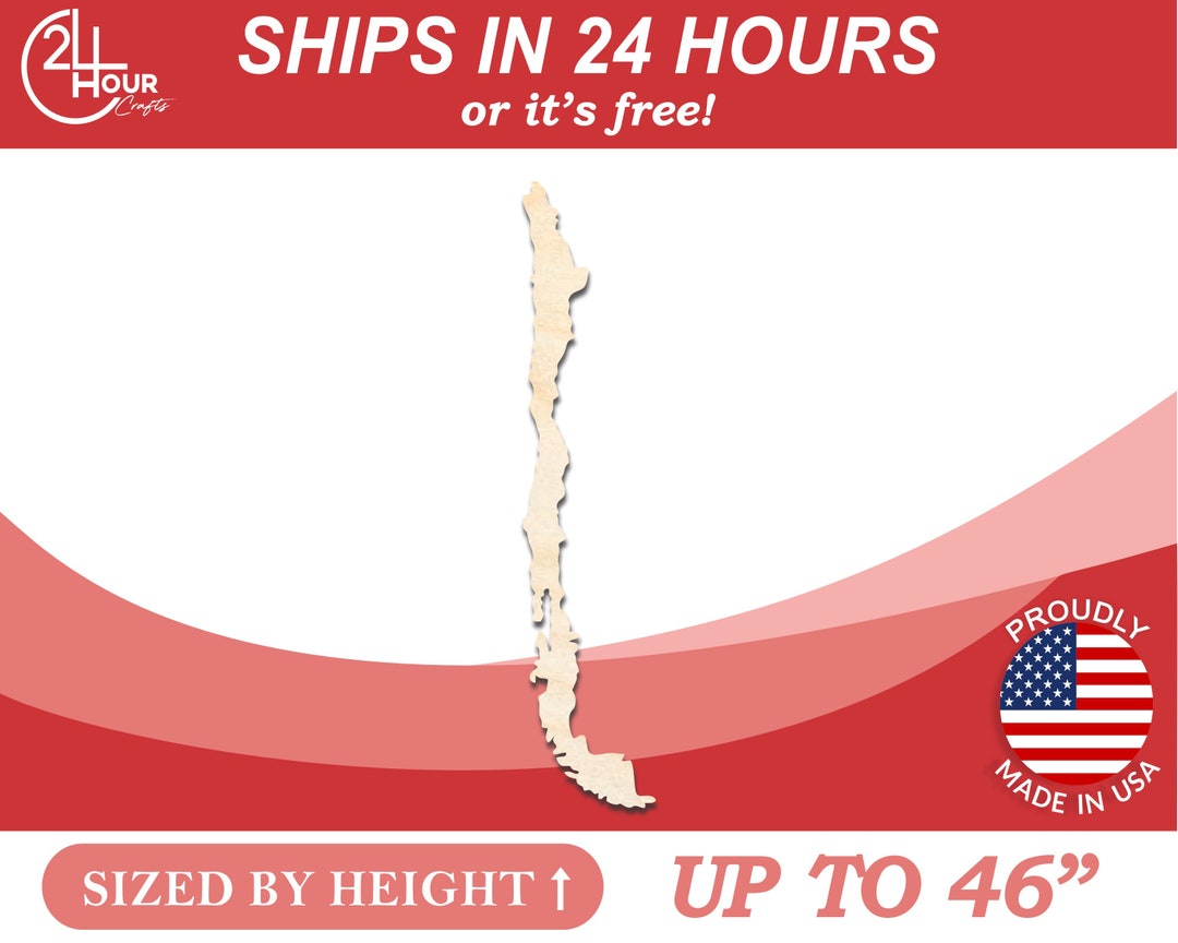 Unfinished Wood Chile Country Shape - South America Craft - From 1" up ...