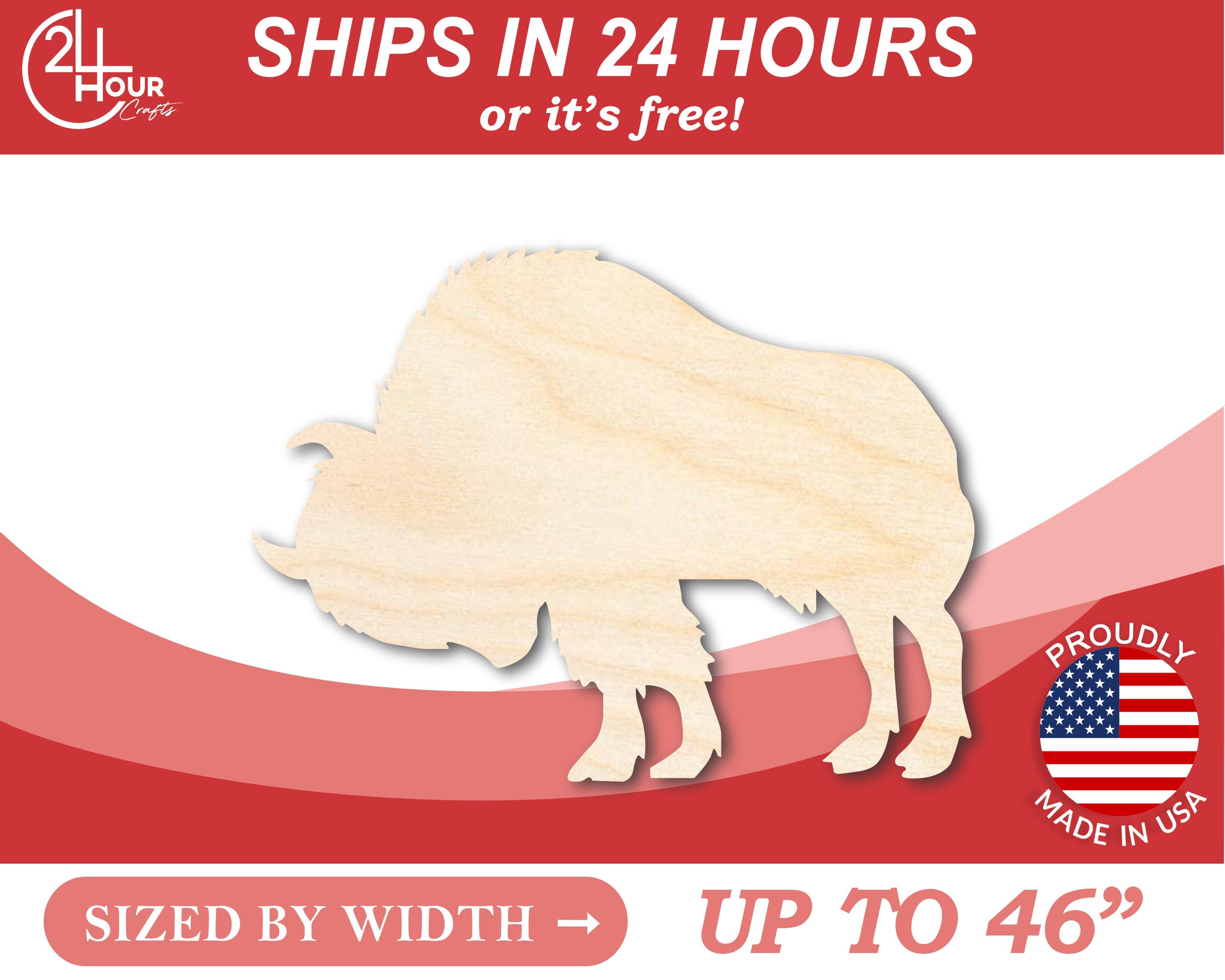 Unfinished Wooden Buffalo Bison With Horn Silhoutte - Craft- From 1" up ...