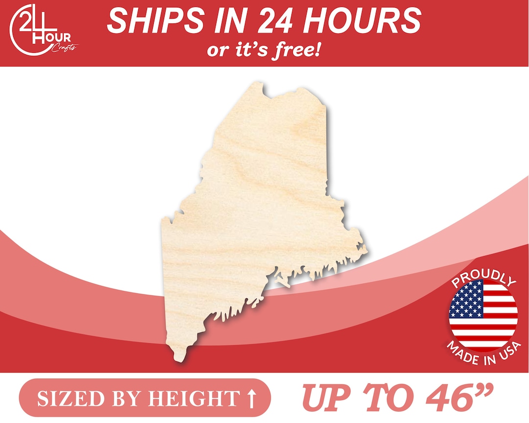 Unfinished Wooden Maine Shape - State - Craft - From 1" up to 46" DIY ...