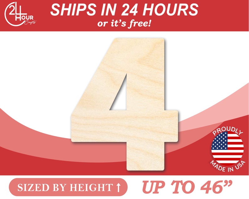 Unfinished Wooden Block Number 4 - Craft - From 1" up to 46" DIY - Etsy