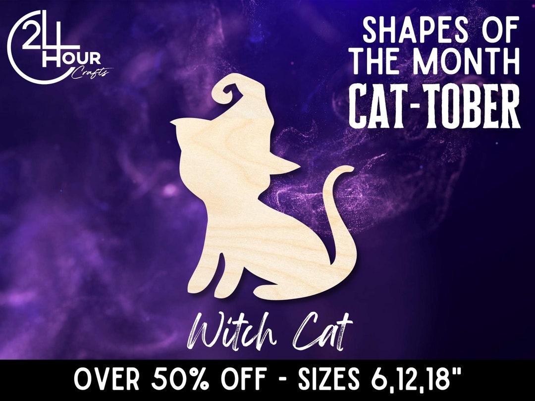 October Shape of the Month Witch Cat Wood Cutout Cat-tober - Etsy