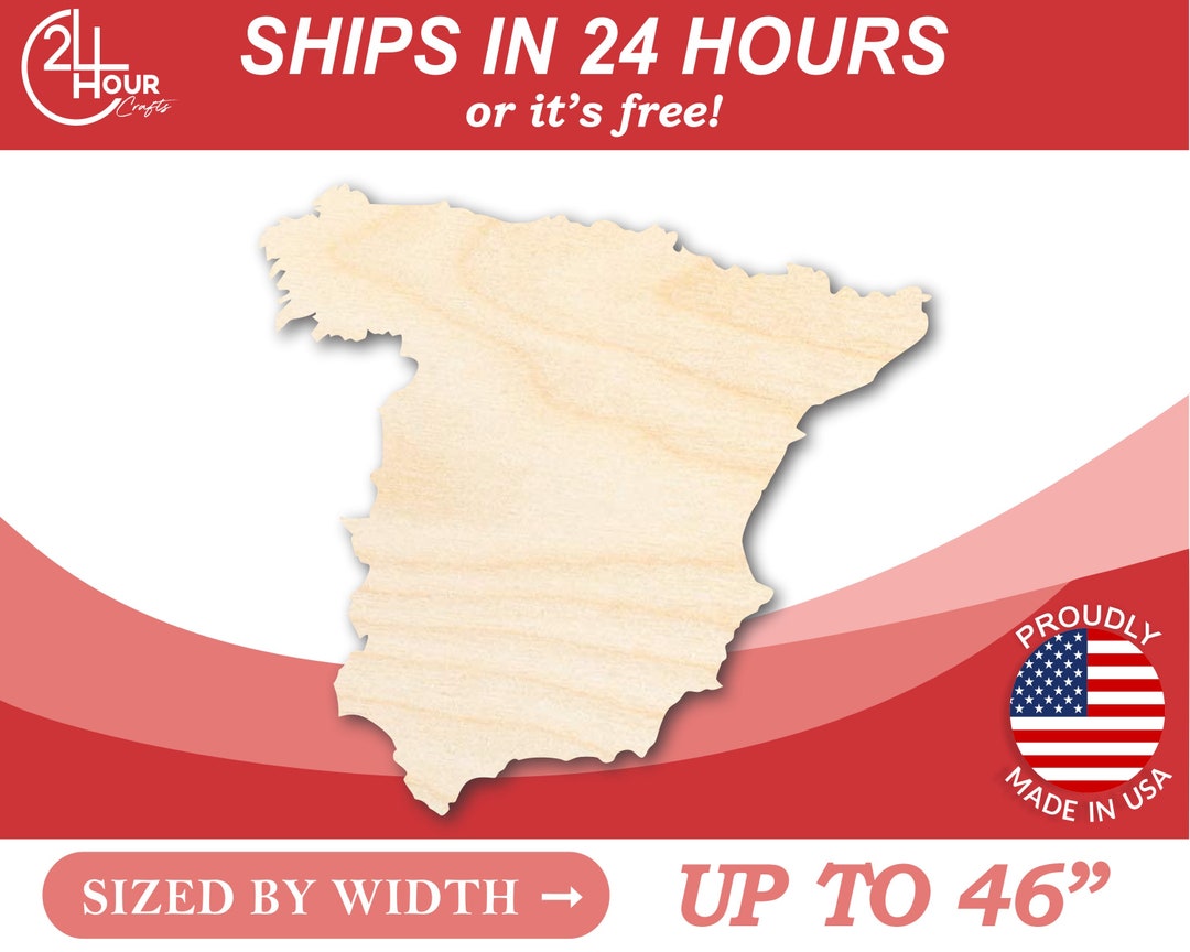 Unfinished Wooden Spain Country Shape - Craft - From 1" up to 46" DIY ...