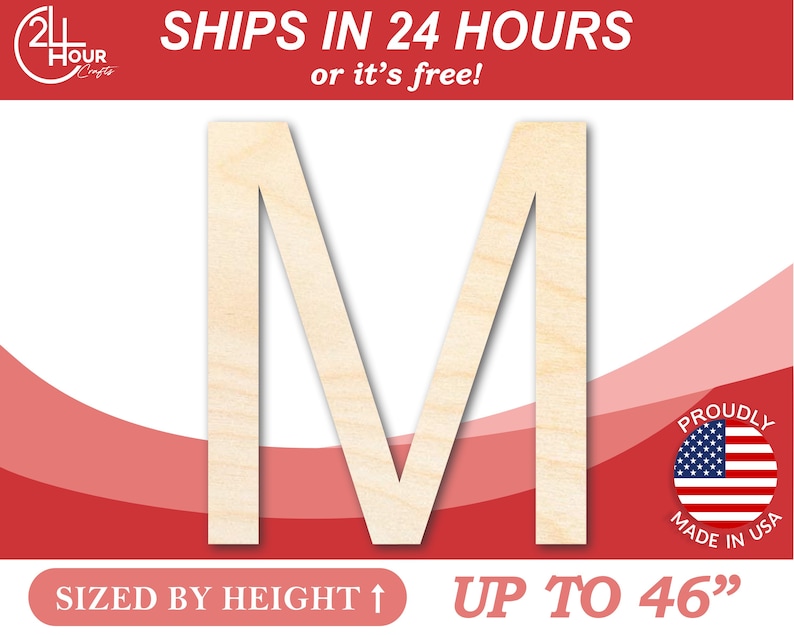 Unfinished Wooden Arial Letter M Shape - Craft - From 1" up to 46" DIY ...