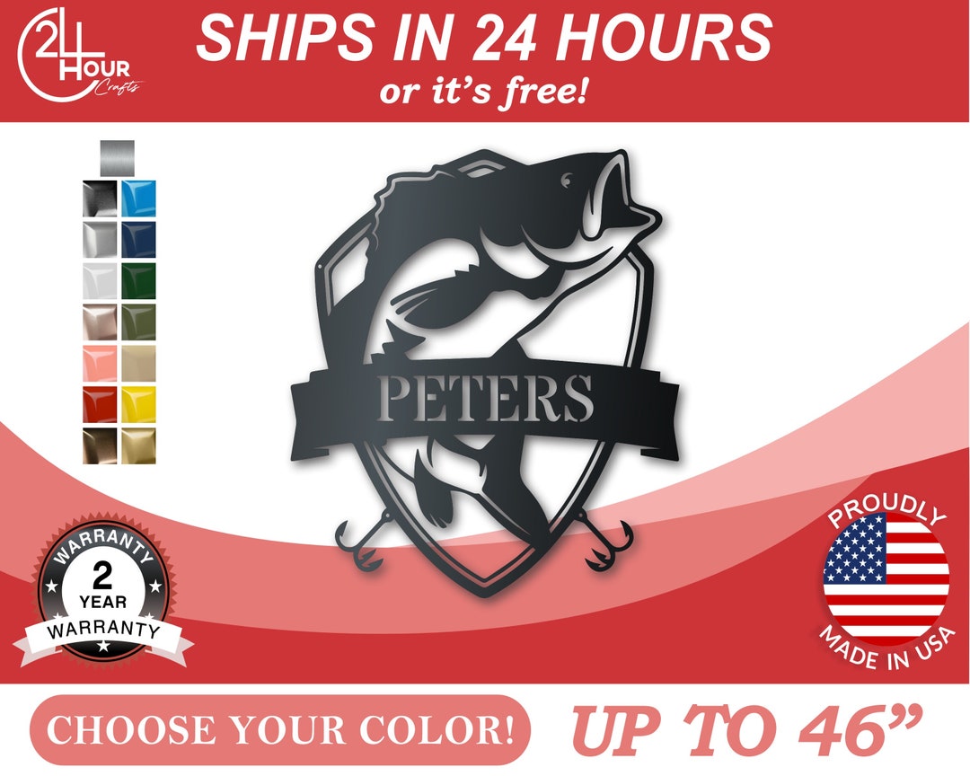 Custom Metal Bass Fishing Wall Art | 14 Color Options - Etsy