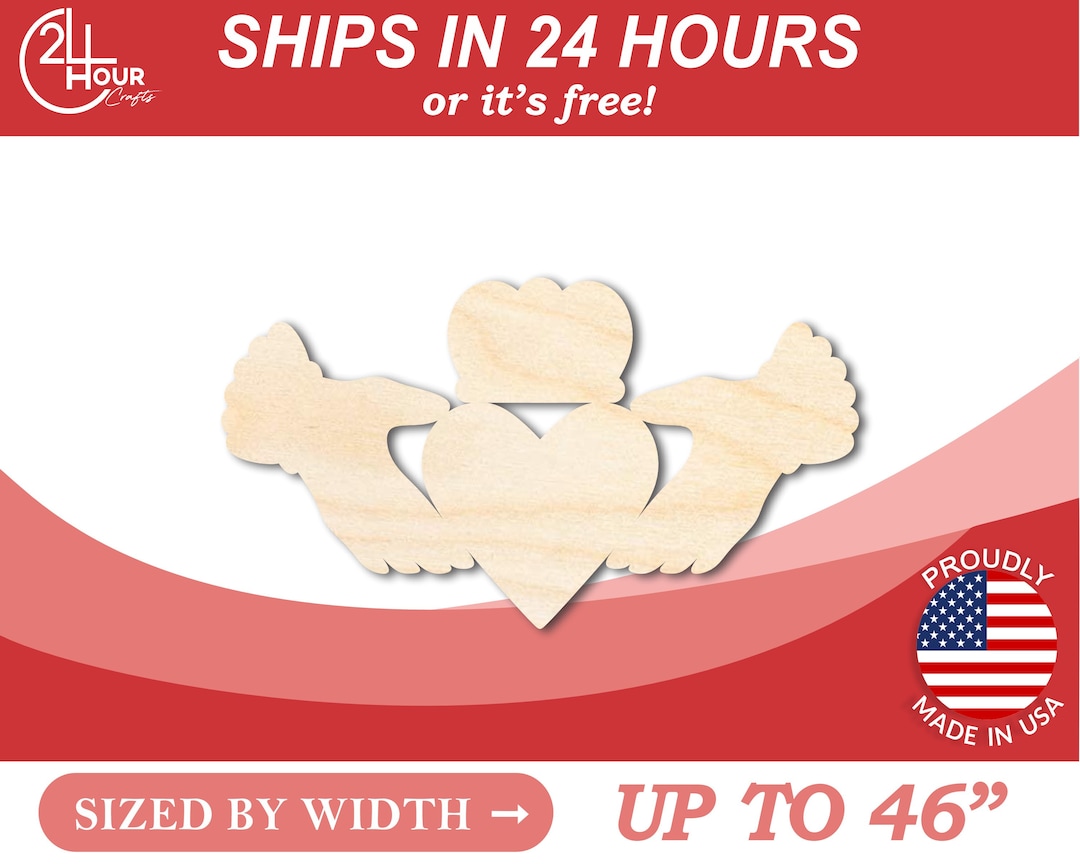 Unfinished Wooden Claddagh Shape - Irish Craft - From 1" up to 46" DIY ...