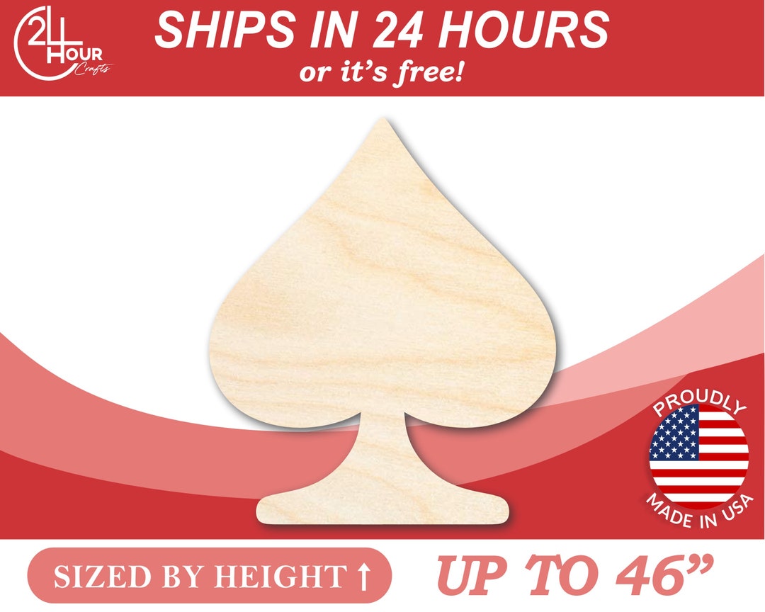 Unfinished Wooden Spade Card Shape - Poker - Craft - From 1" up to 46 ...