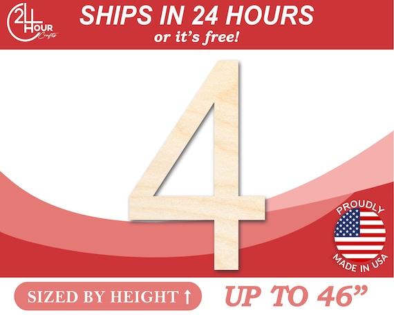 Unfinished Wooden Arial Number 4 Shape Craft up to - Etsy