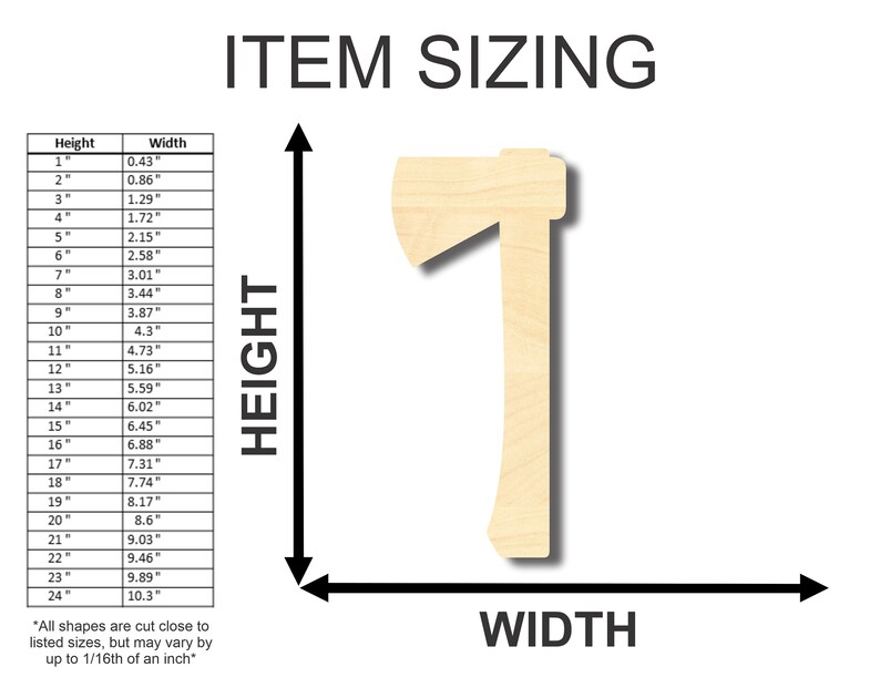 Unfinished Wooden Axe Shape - Woodcutter - Craft- From 1" up to 46" DIY ...