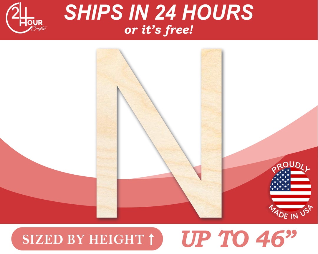 Unfinished Wooden Arial Letter N Shape - Craft - From 1" up to 46" DIY ...