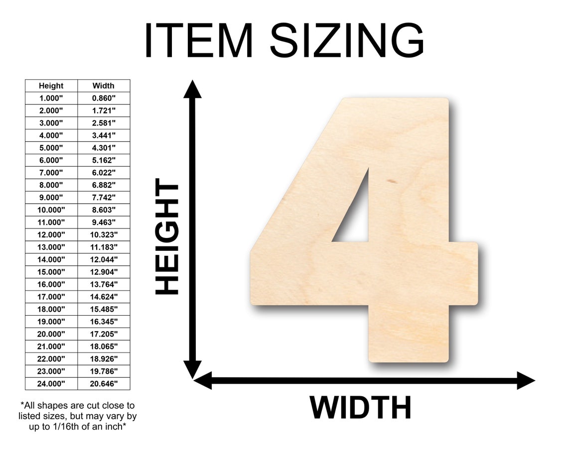 Unfinished Wooden Block Number 4 - Craft - From 1" up to 46" DIY - Etsy
