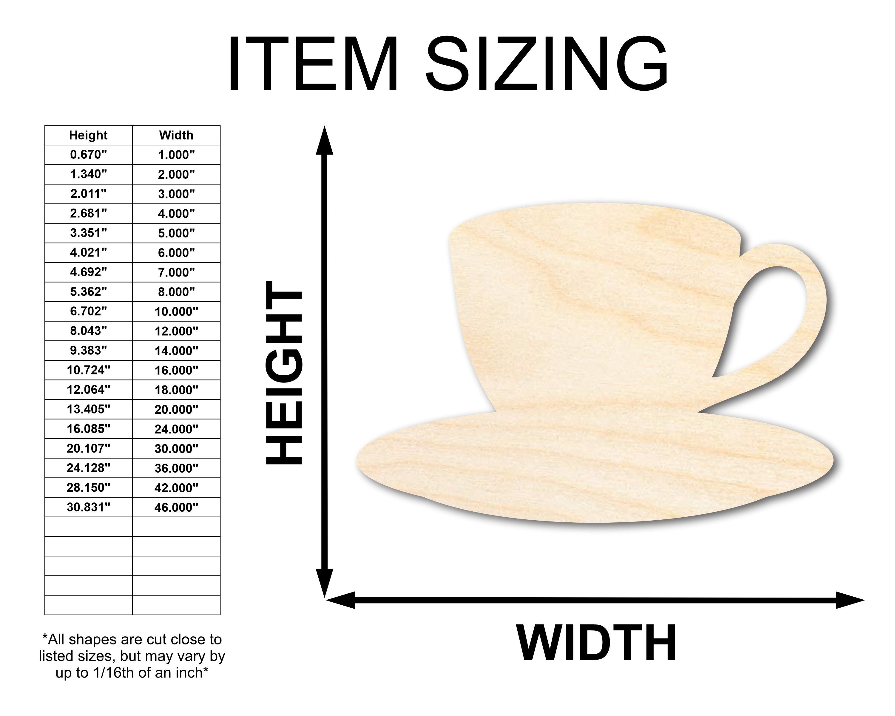 Unfinished Wooden Cup of Tea Shape - Kitchen - Craft - From 1" up to 46 ...