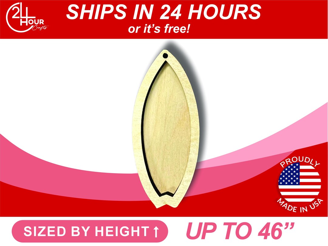 Unfinished Wood 2 Layer Fishtail Surfboard Shadowbox Shape | DIY Craft ...