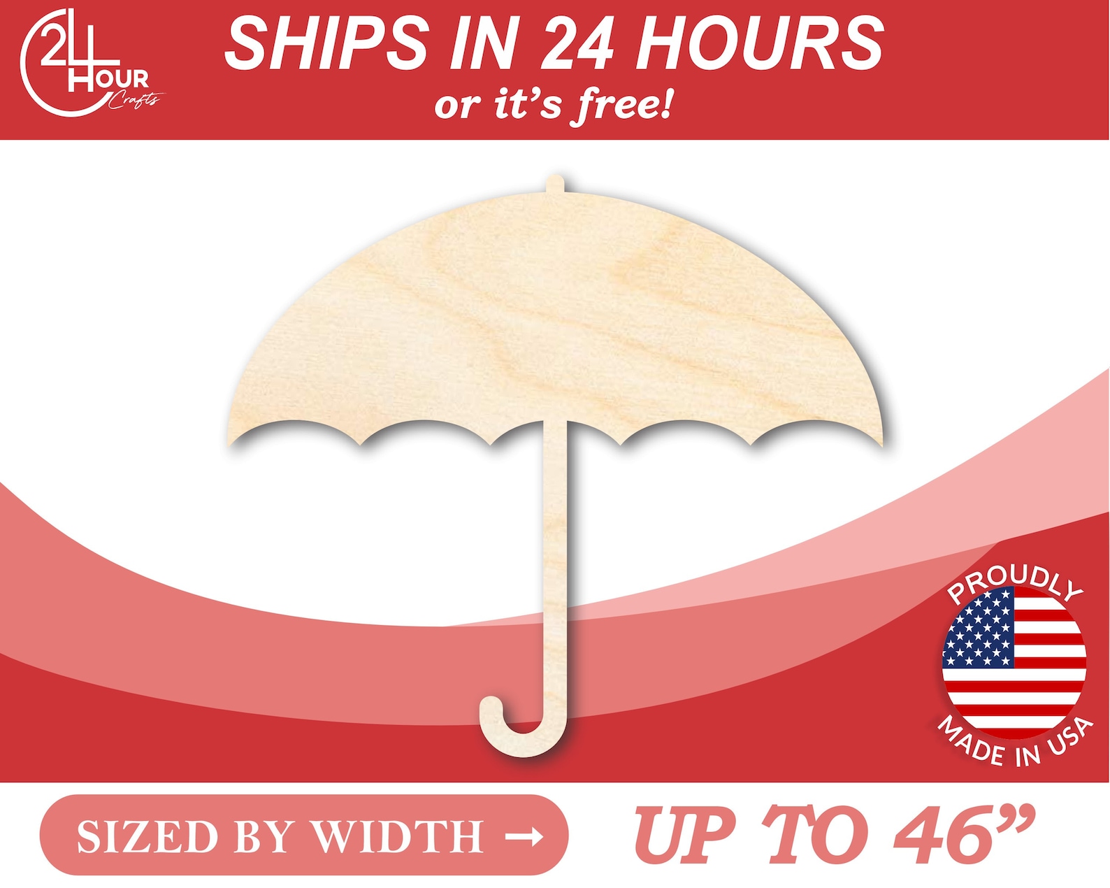 Unfinished Wooden Umbrella Shape - Rain - Craft - From 1" up to 46" DIY ...
