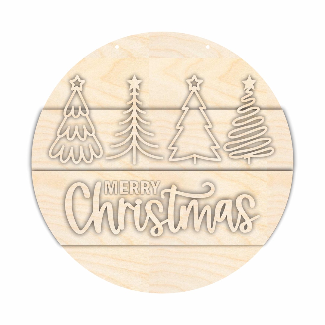 Unfinished Wood Merry Christmas Trees Door Sign Kit | Wood Craft ...