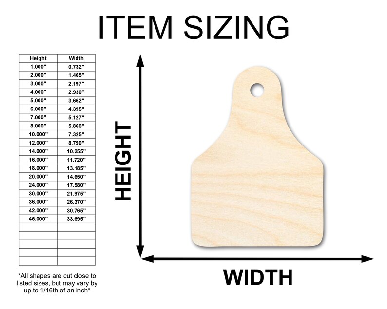 Unfinished Wood Cow Tag Shape - Farm Craft - From 1" up to 46" DIY - Etsy