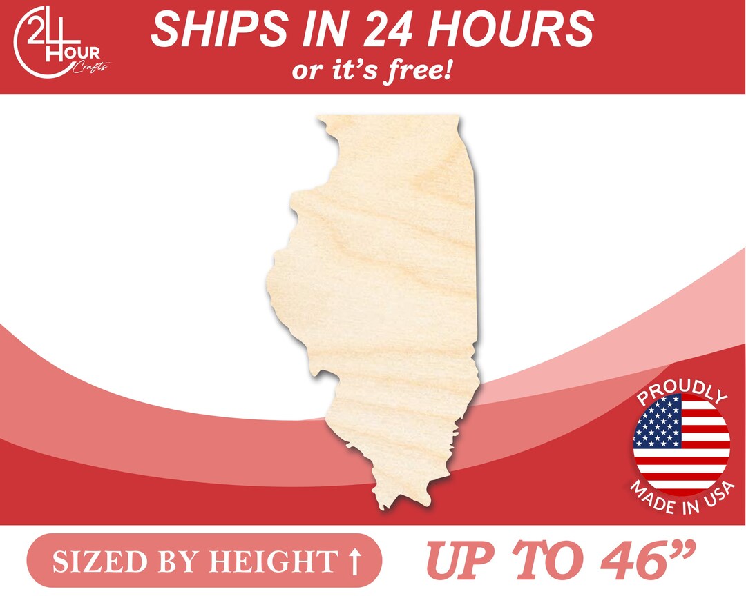 Unfinished Wooden Illinois Shape - State - Craft - From 1" up to 46 ...