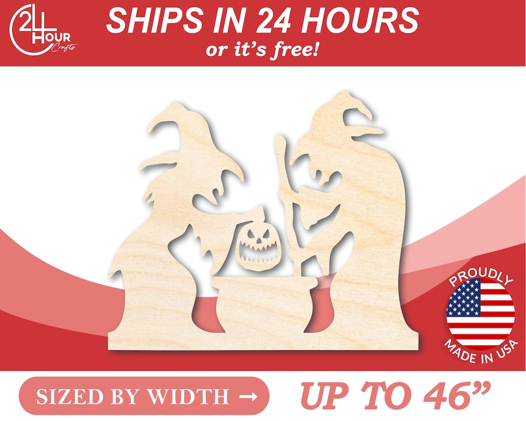 Unfinished Wood Witches Brewing Scene Shape - Craft - From 1" up to 46 ...