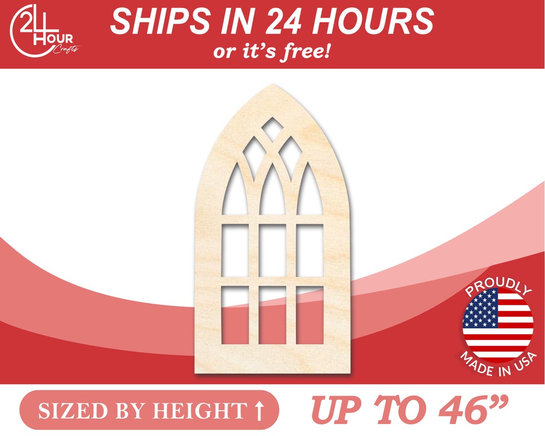 Unfinished Wood Gothic Window Shape | Craft Cutout | From 1" up to 46 ...