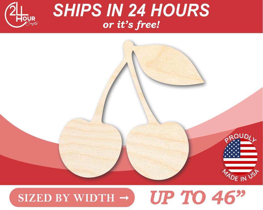 Unfinished Wooden Cherry Shape - Fruit - Craft - From 1" up to 46" DIY ...