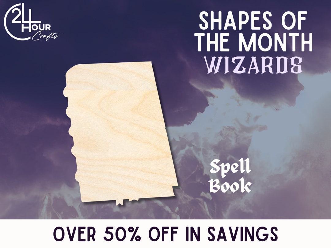 July Shape of the Month Spell Book Wood Cutout Wizards Unfinished Craft ...
