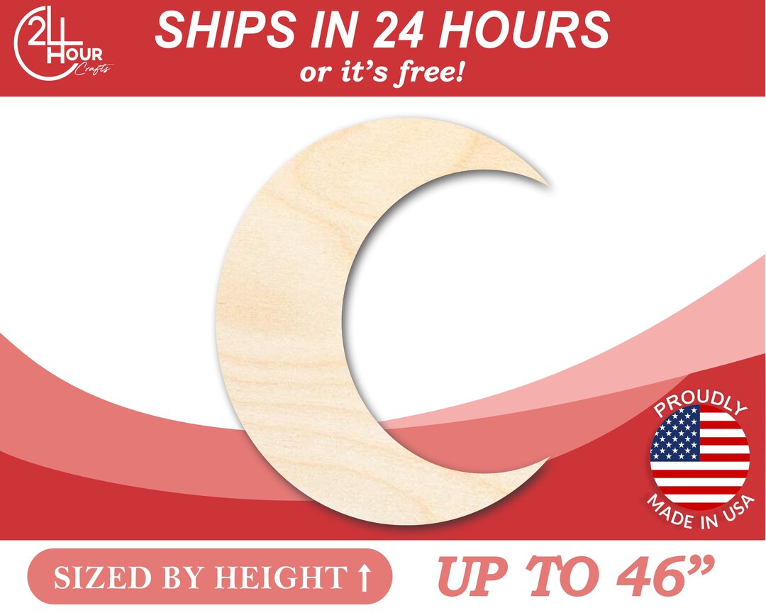 Unfinished Wooden Crescent Moon Shape - Night Sky - Craft - From 1" up ...