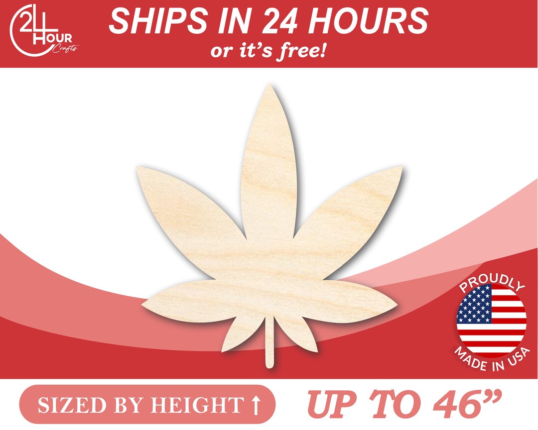 Unfinished Wood Simple Marijuana Leaf Shape - Craft - From 1" up to 46 ...