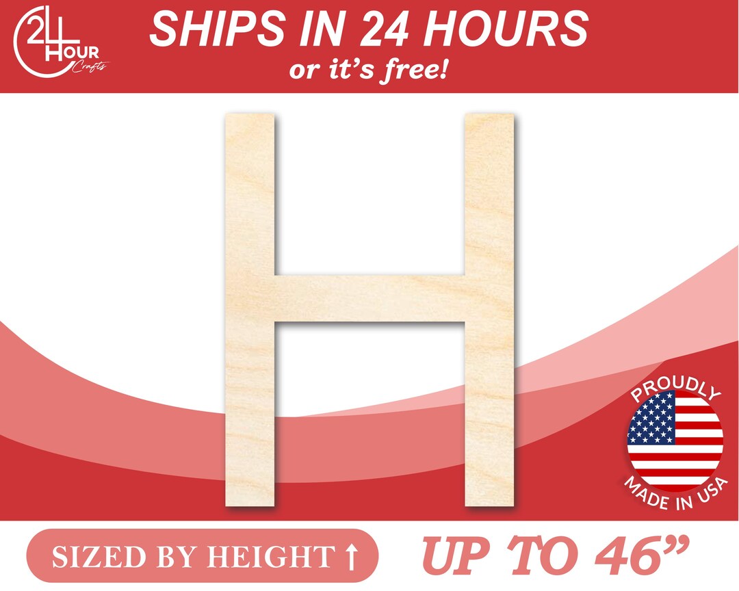Unfinished Wooden Arial Letter H Shape - Craft - From 1" up to 46" DIY ...