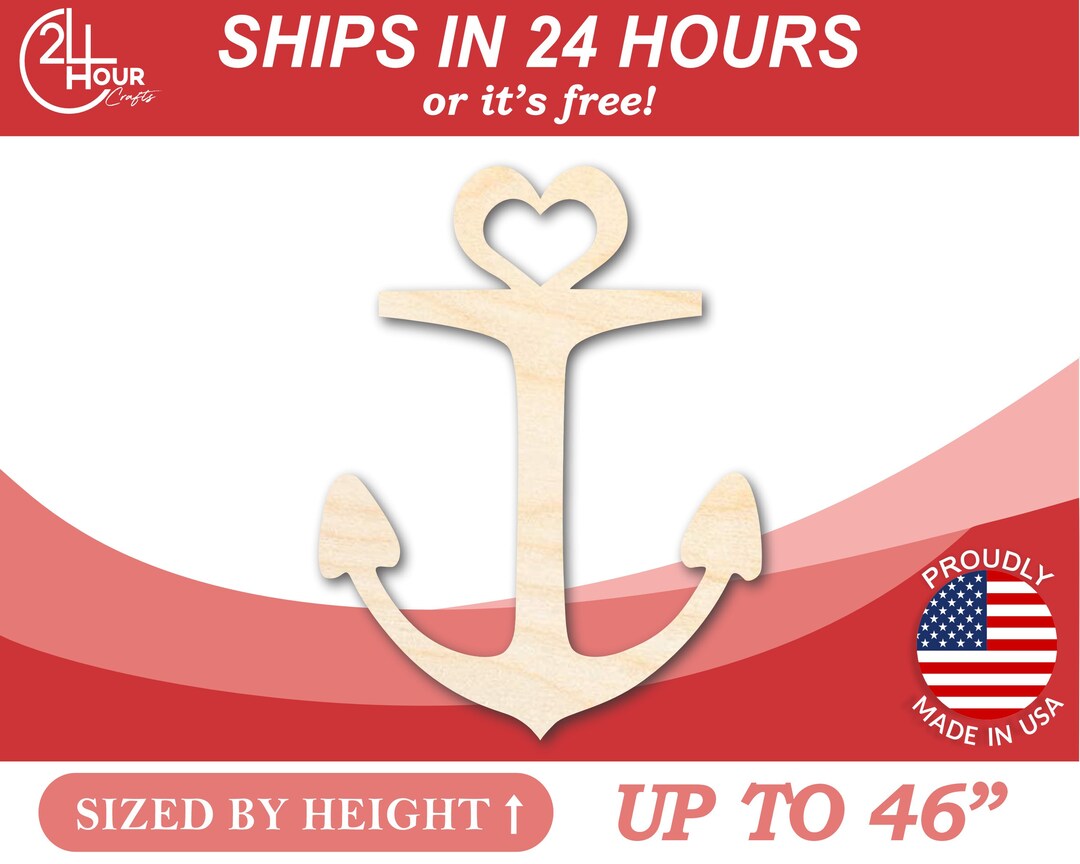 Unfinished Wooden Heart Anchor Shape - Craft - From 1" up to 46" DIY - Etsy