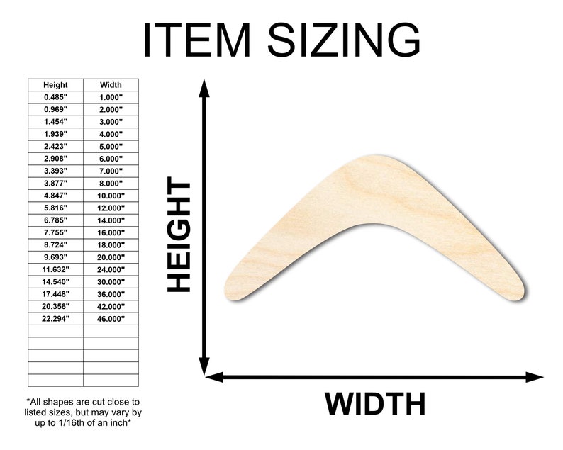 Unfinished Wooden Boomerang Wood Shape - Craft - From 1" up to 46" DIY ...