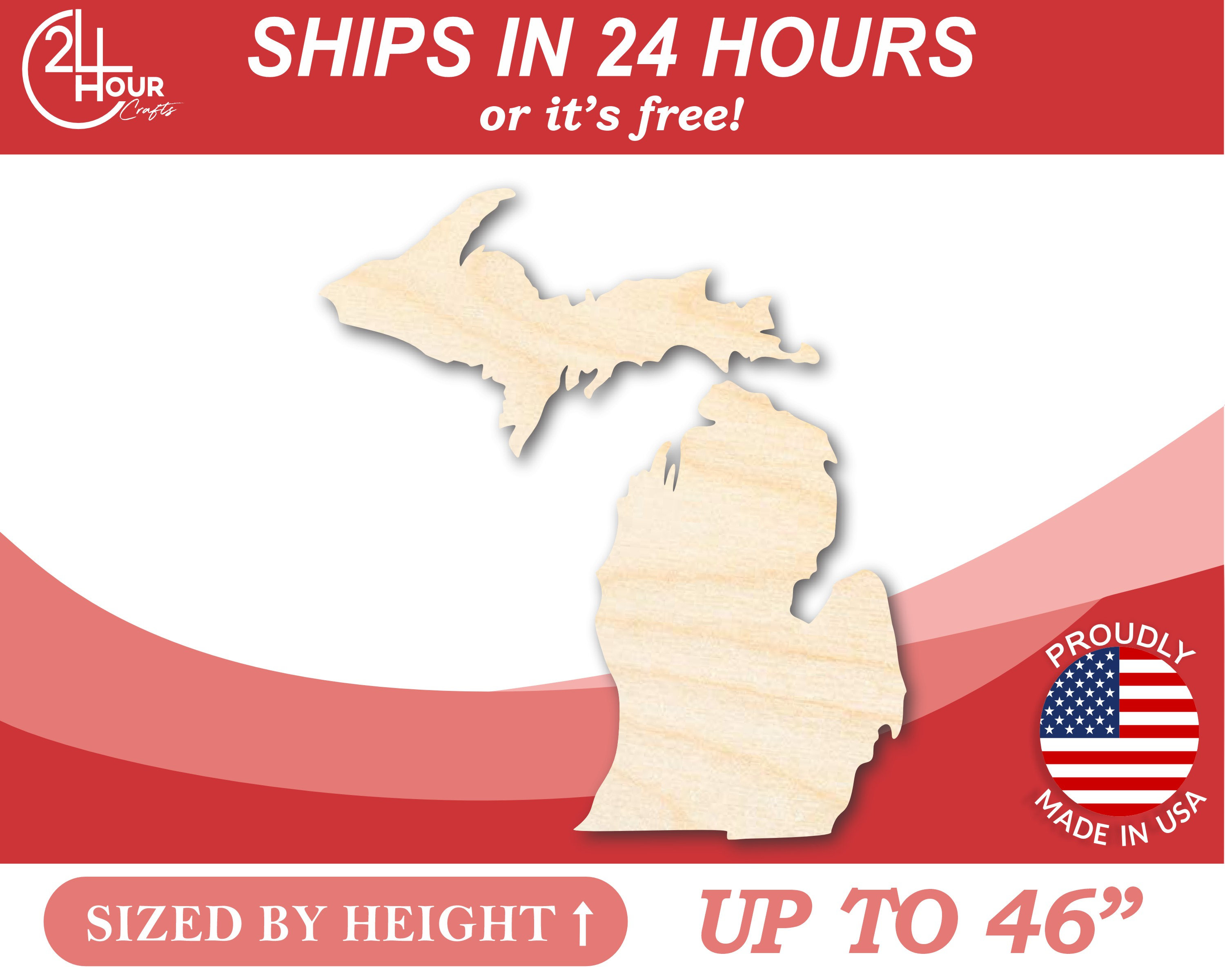 Unfinished Wooden Michigan Shape (2 Pieces) - State - Craft - From 1 ...