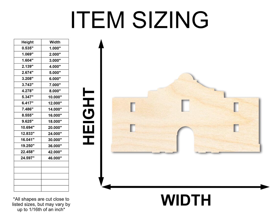 Unfinished Wooden Alamo Shape - Craft - From 1" up to 46" DIY - Etsy