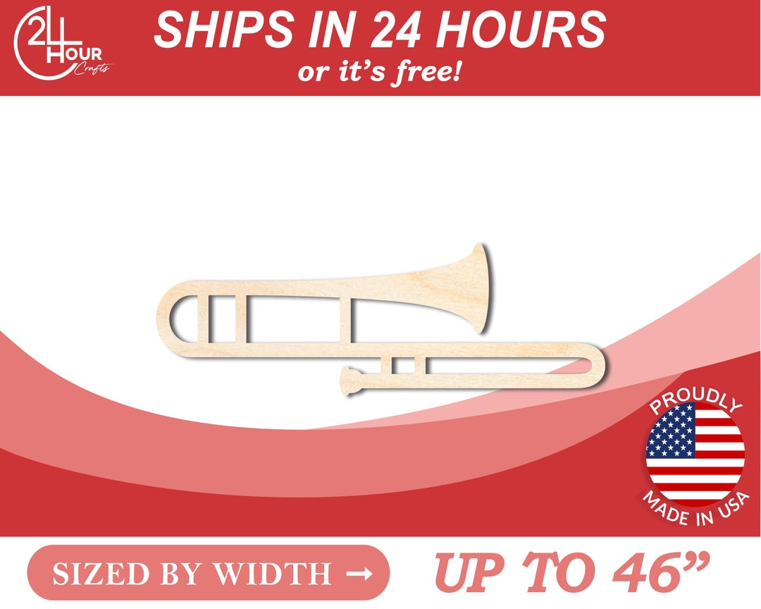 Unfinished Wooden Trombone Shape - Music - Craft - From 1" up to 46 ...