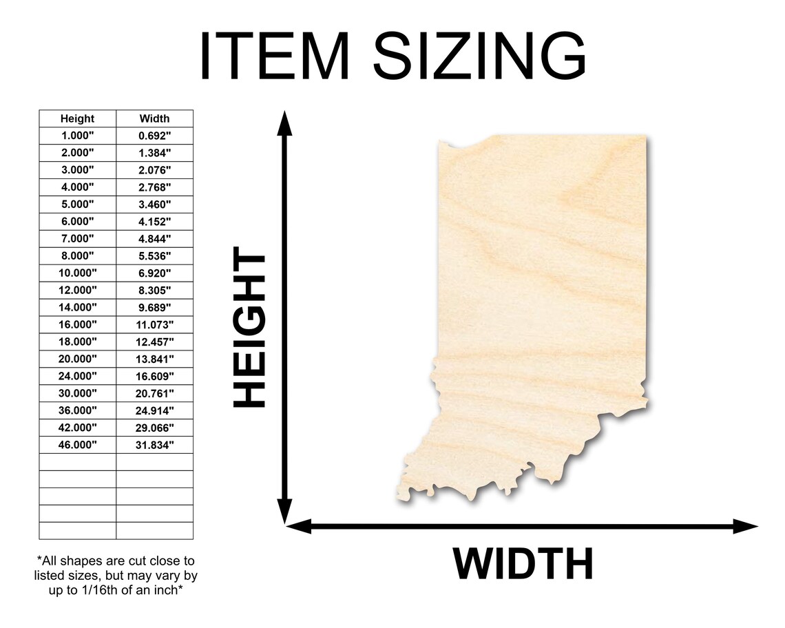 Unfinished Wooden Indiana Shape - State - Craft - From 1" up to 46" DIY ...