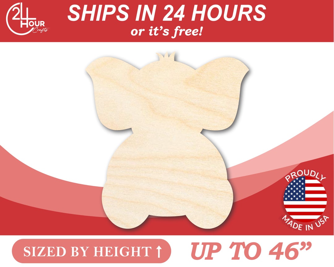 Unfinished Wooden Baby Elephant Shape - Craft - From 1" up to 46" DIY ...