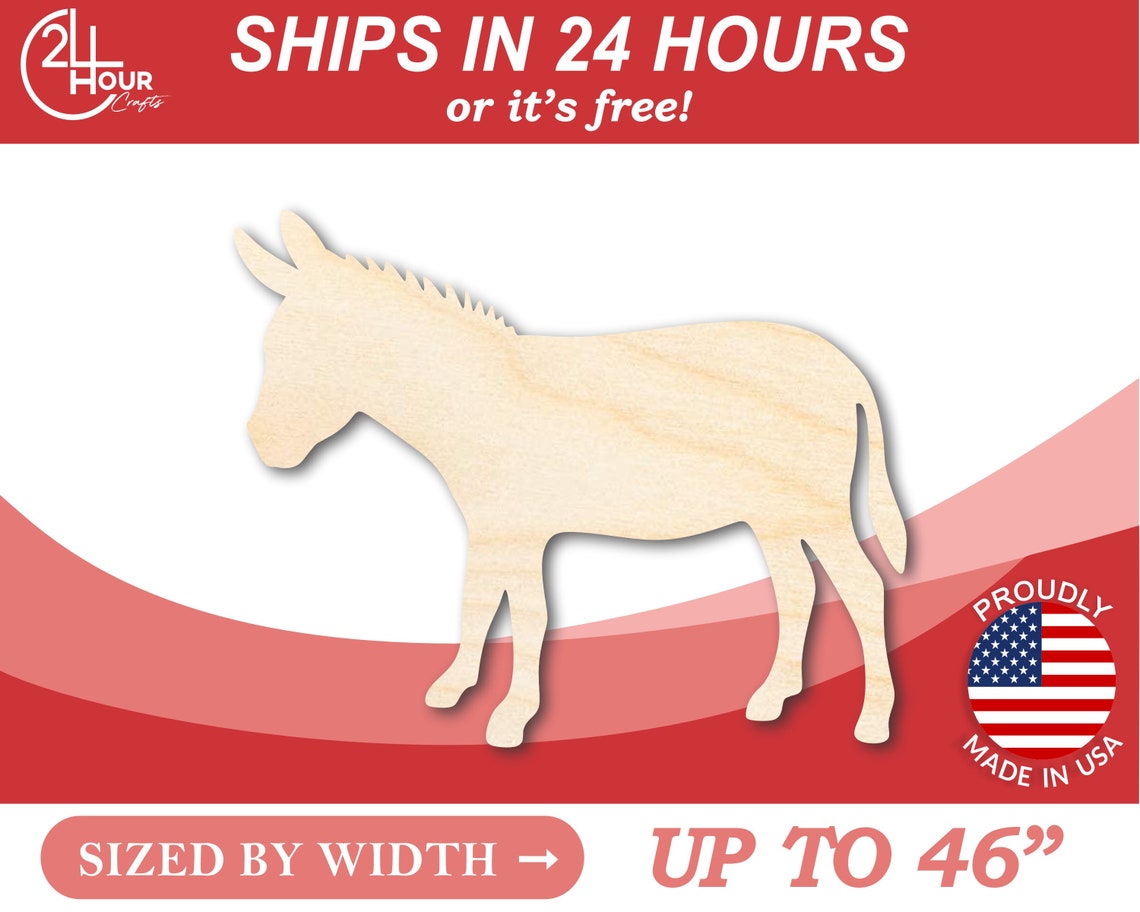 Unfinished Wooden Donkey Shape - Animal - Craft - From 1" up to 46" DIY ...