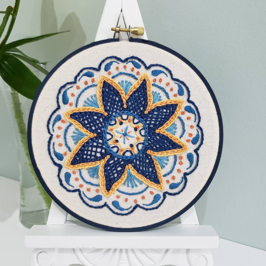 Mandela Embroidery With Blues and Oranges - Etsy